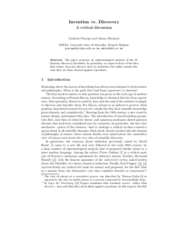 (PDF) Invention vs. Discovery A Critical Discussion