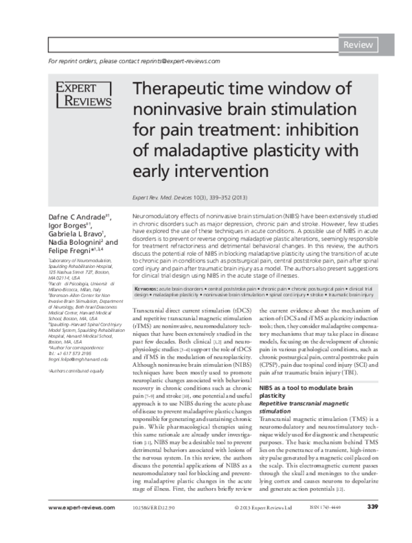 (PDF) Therapeutic time window of noninvasive brain stimulation for pain ...