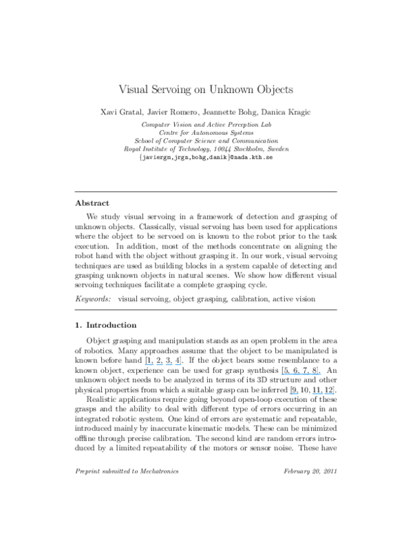 (PDF) Visual servoing on unknown objects