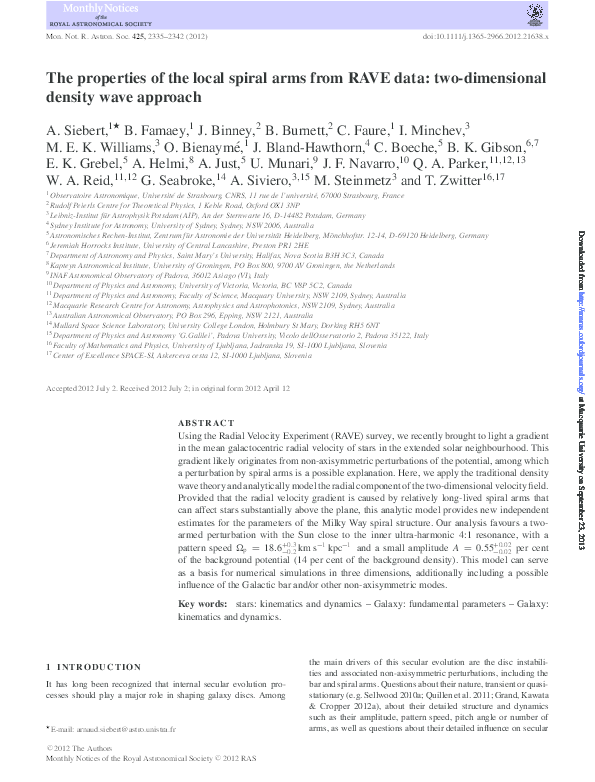(PDF) The properties of the local spiral arms from RAVE data: two ...