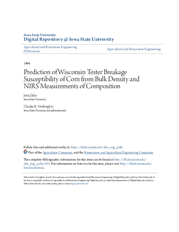 (PDF) Prediction of Wisconsin tester breakage susceptibility of corn ...