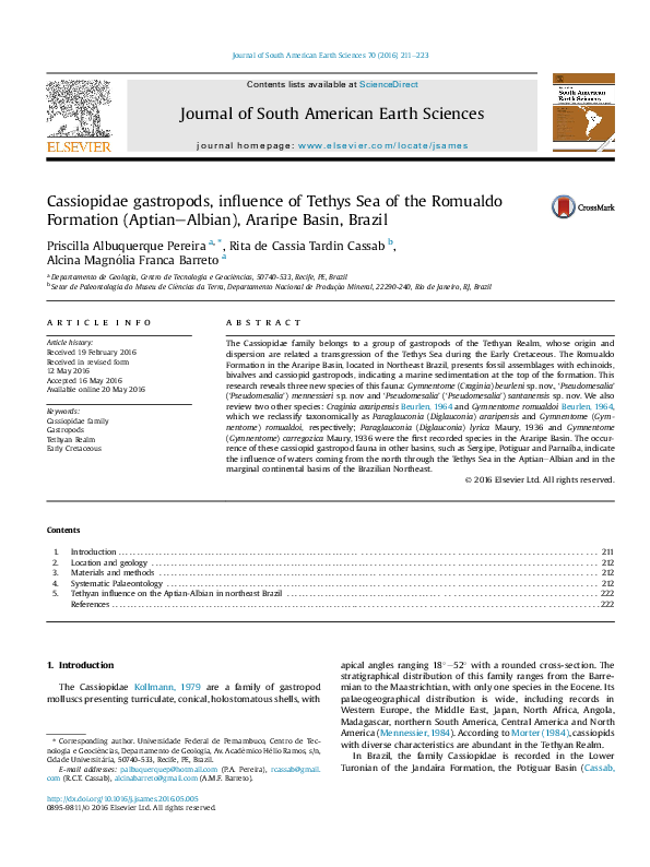(PDF) Cassiopidae gastropods, influence of Tethys Sea of the Romualdo ...