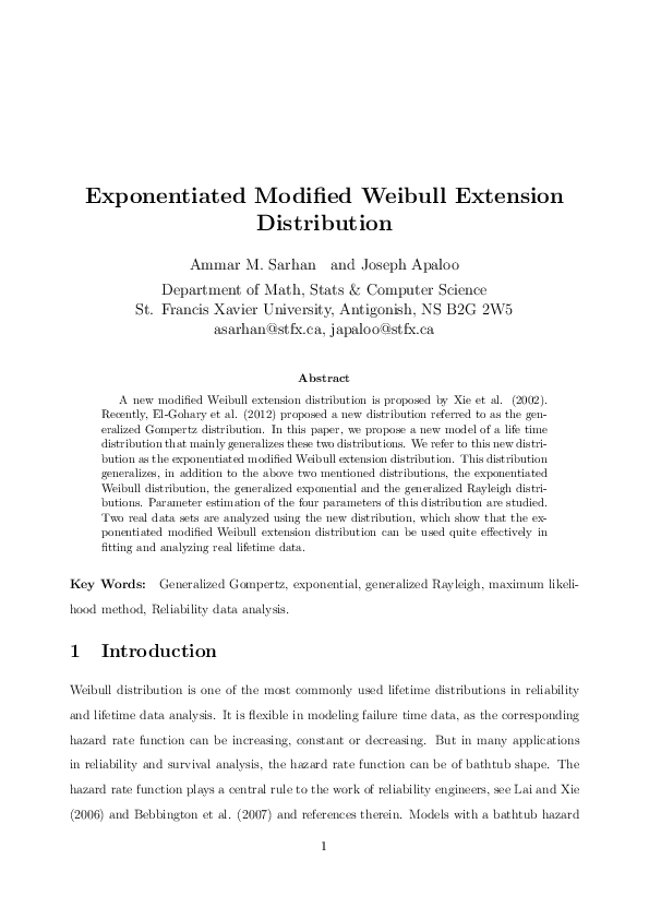 Pdf Exponentiated Modified Weibull Extension Distribution