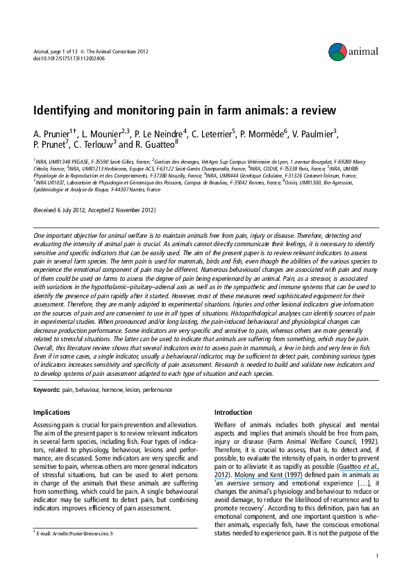 (PDF) Identifying and monitoring pain in farm animals: a review