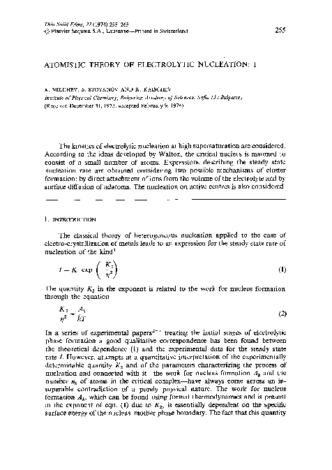 Pdf Atomistic Theory Of Electrolytic Nucleation I