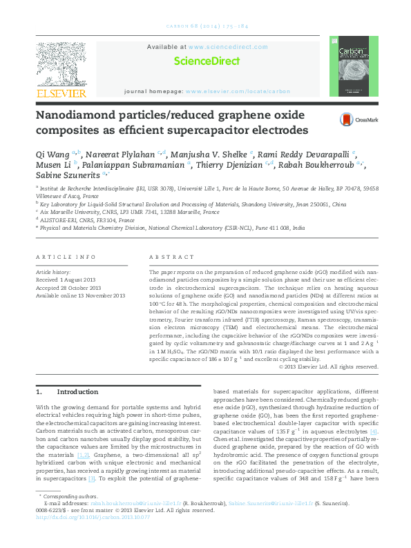(PDF) Nanodiamond particles/reduced graphene oxide composites as ...