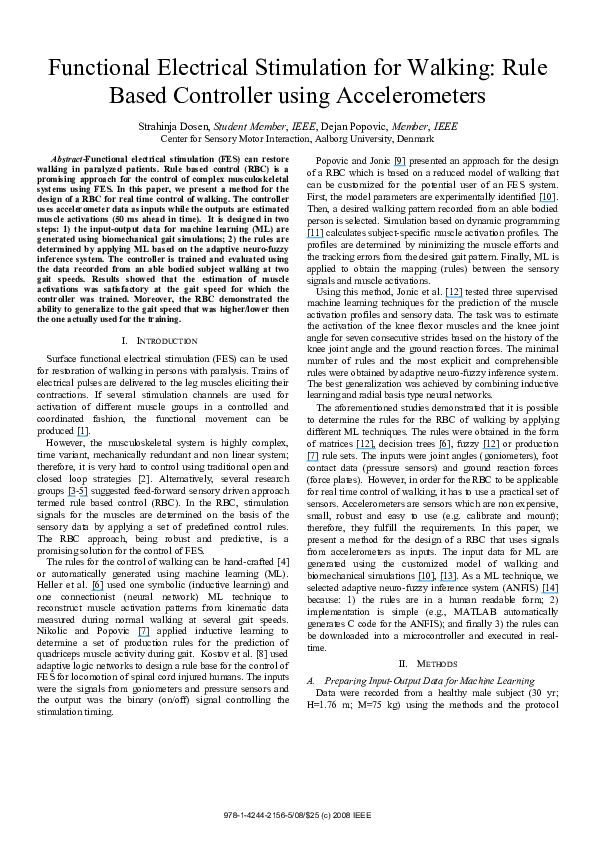 (PDF) Functional electrical stimulation for walking: rule based ...