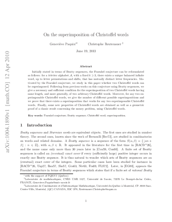 (PDF) On the superimposition of Christoffel words