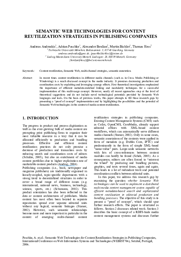 (PDF) Semantic Web Technologies for Content Reutilization Strategies in Publishing Companies
