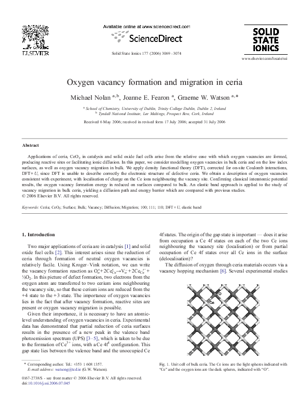 (PDF) Oxygen vacancy formation and migration in ceria