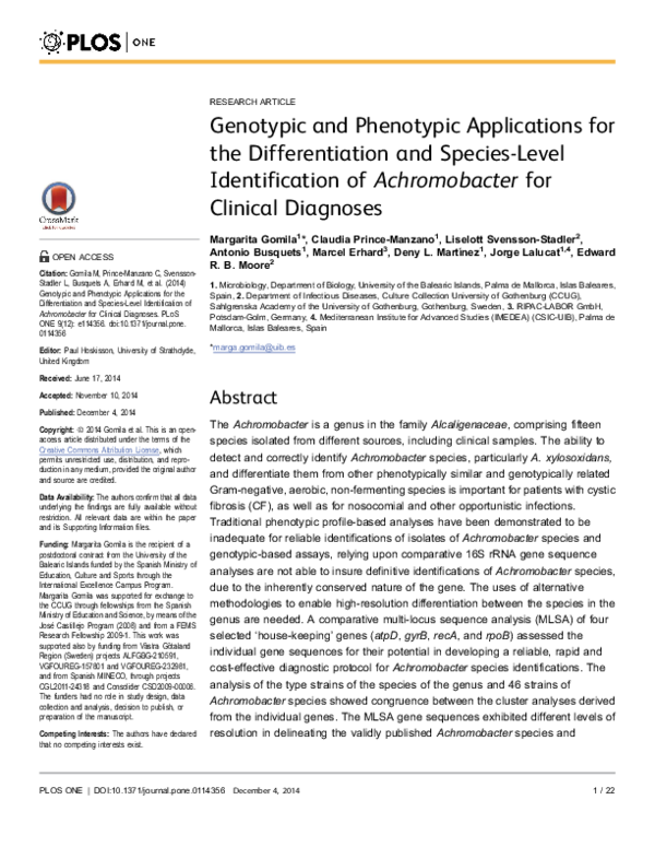 (PDF) Genotypic and Phenotypic Applications for the Differentiation and Species-Level ...