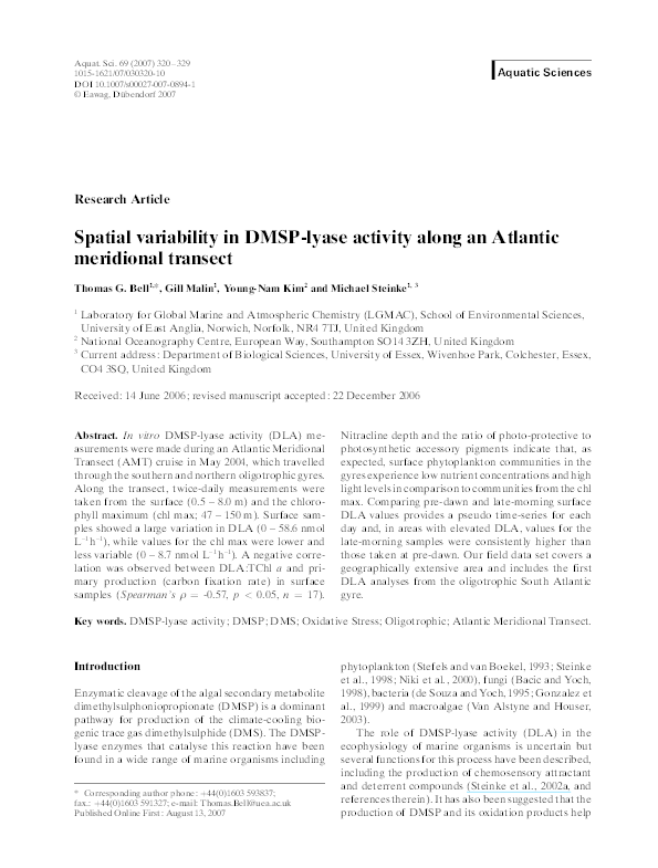(PDF) Spatial variability in DMSP-lyase activity along an Atlantic ...