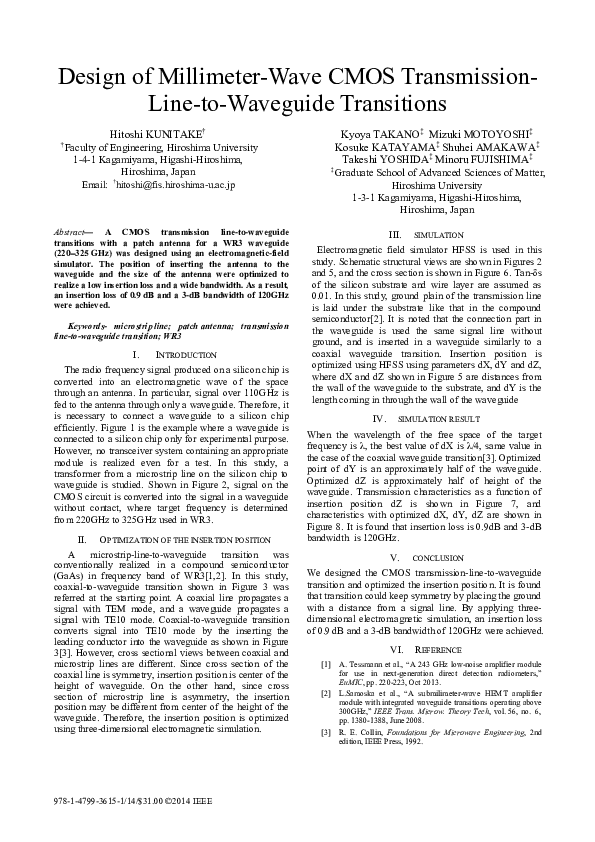 (PDF) Design of millimeter-wave CMOS transmission-line-to-waveguide ...