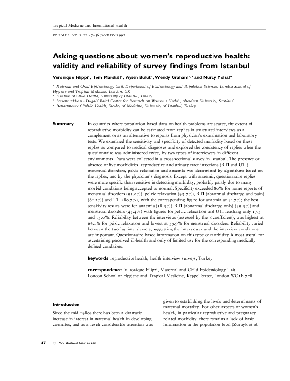 (PDF) Asking questions about women's reproductive health: validity and ...