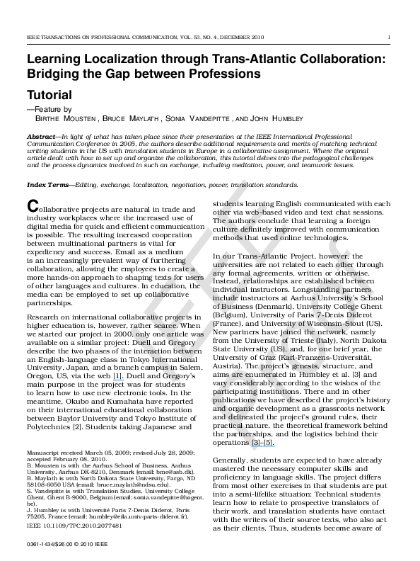 (PDF) Learning Localization through Trans-Atlantic Collaboration ...