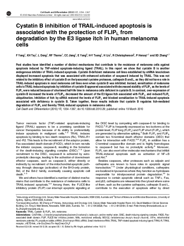 (PDF) Cystatin B inhibition of TRAIL-induced apoptosis is associated ...