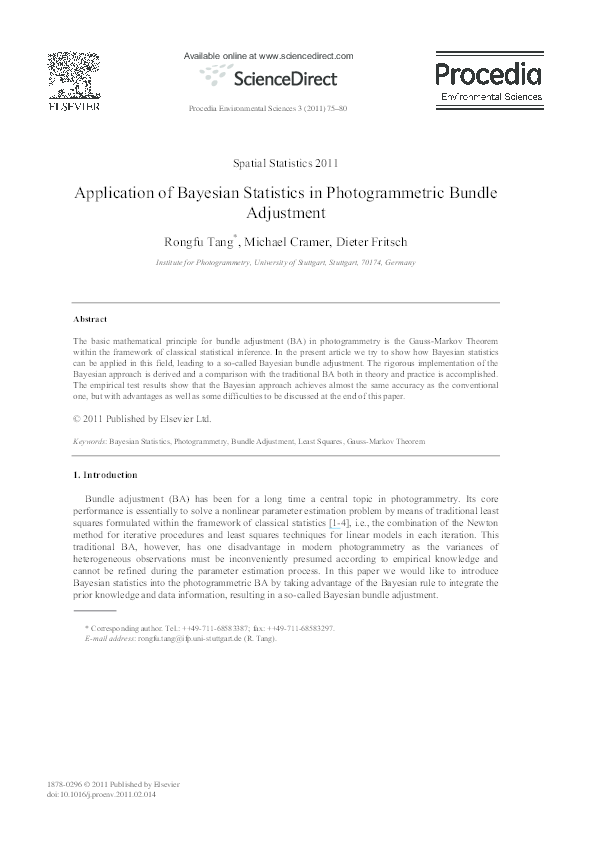 (PDF) Application of Bayesian Statistics in Photogrammetric Bundle ...