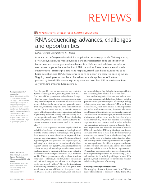 Pdf Rna Sequencing Advances Challenges And Opportunities