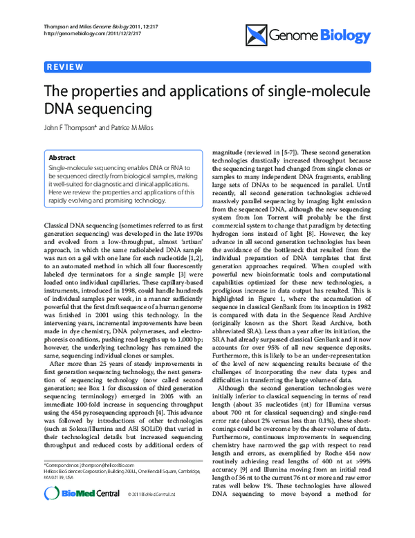(PDF) The properties and applications of single-molecule DNA sequencing