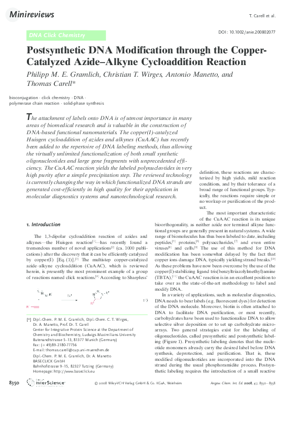 (PDF) Postsynthetic DNA Modification through the Copper-Catalyzed Azide-Alkyne Cycloaddition ...