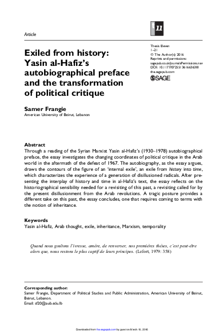 (PDF) Exiled from History: Yasin al-Hafiz's Autobiographical Preface ...