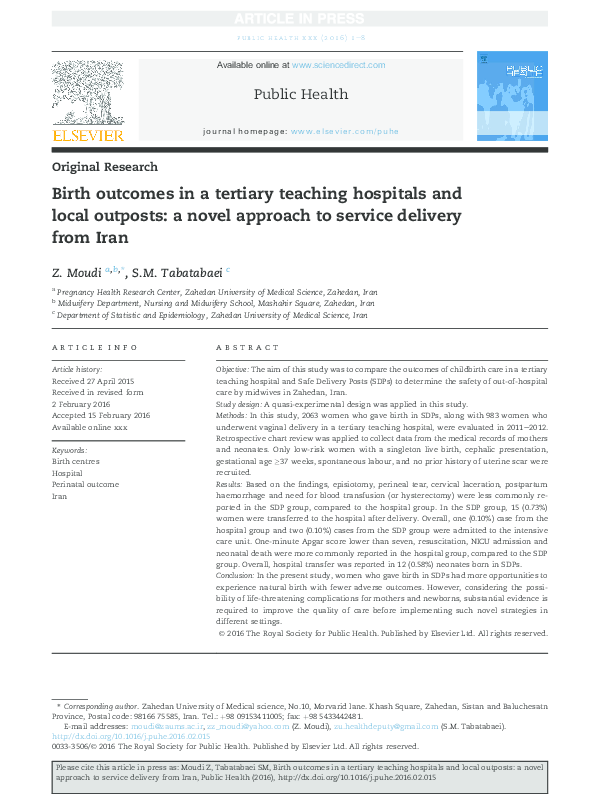 (PDF) Birth outcomes in a tertiary teaching hospitals and local ...