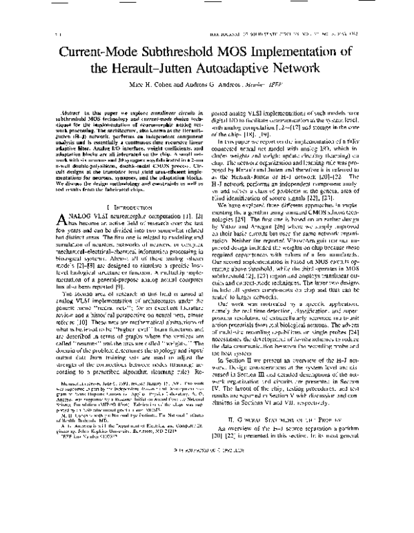 (PDF) Current-mode subthreshold MOS implementation of the Herault-Jutten autoadaptive network
