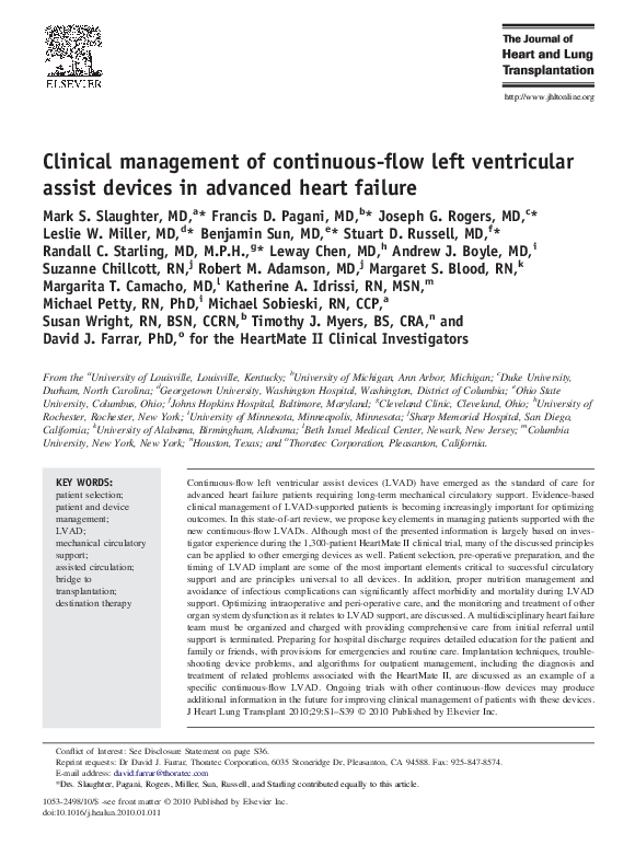 (PDF) Clinical management of continuous-flow left ventricular assist devices in advanced heart ...