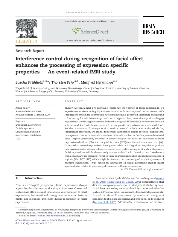 (PDF) Interference control during recognition of facial affect enhances ...