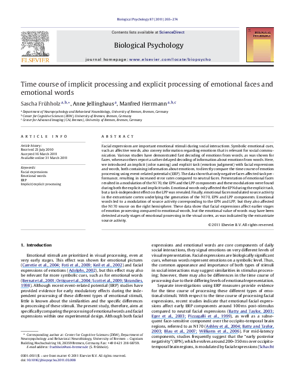 Pdf Time Course Of Implicit Processing And Explicit Processing Of