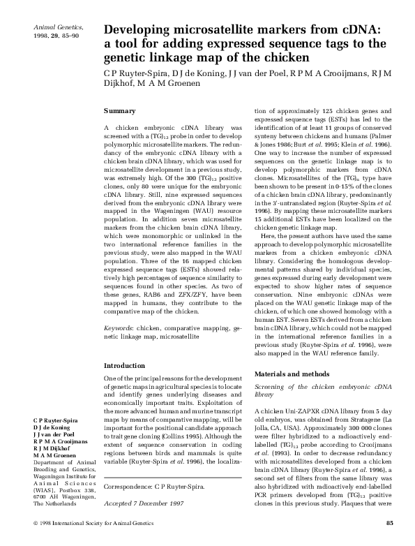 (PDF) Developing microsatellite markers from cDNA: a tool for adding expressed sequence tags to ...