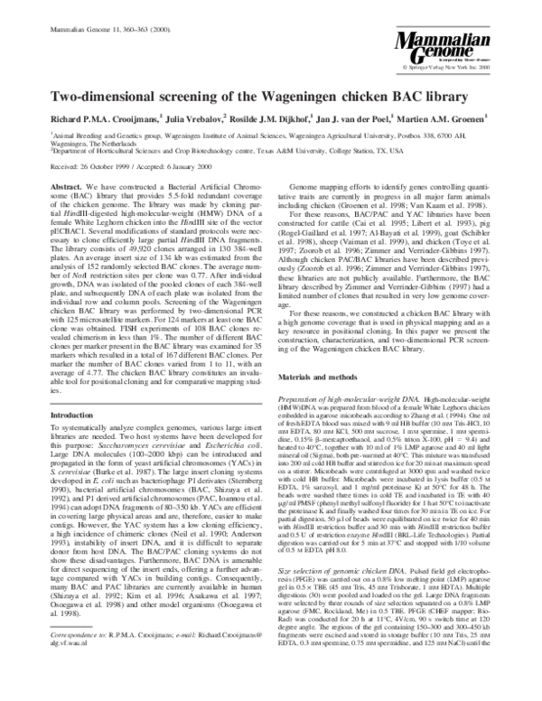 (PDF) Two-dimensional screening of the Wageningen chicken BAC library