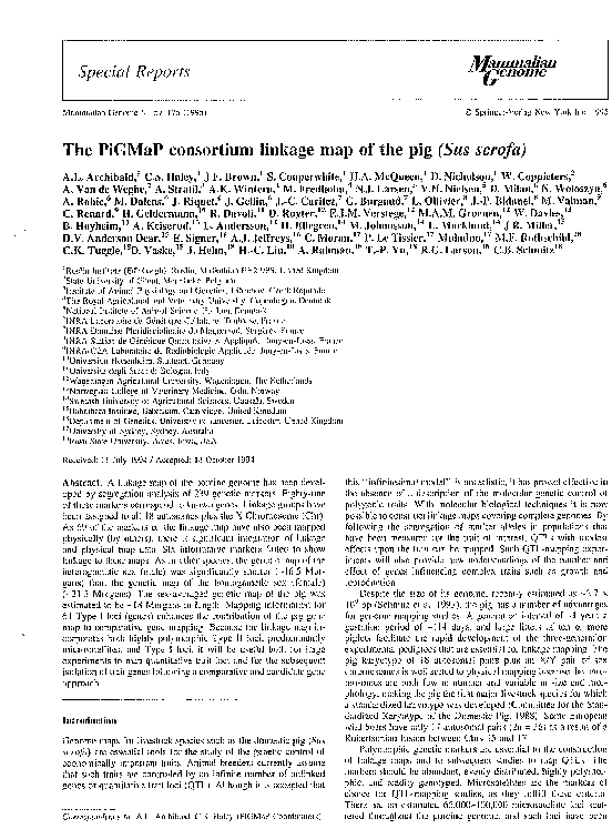 (PDF) The PiGMaP consortium linkage map of the pig (Sus scrofa)