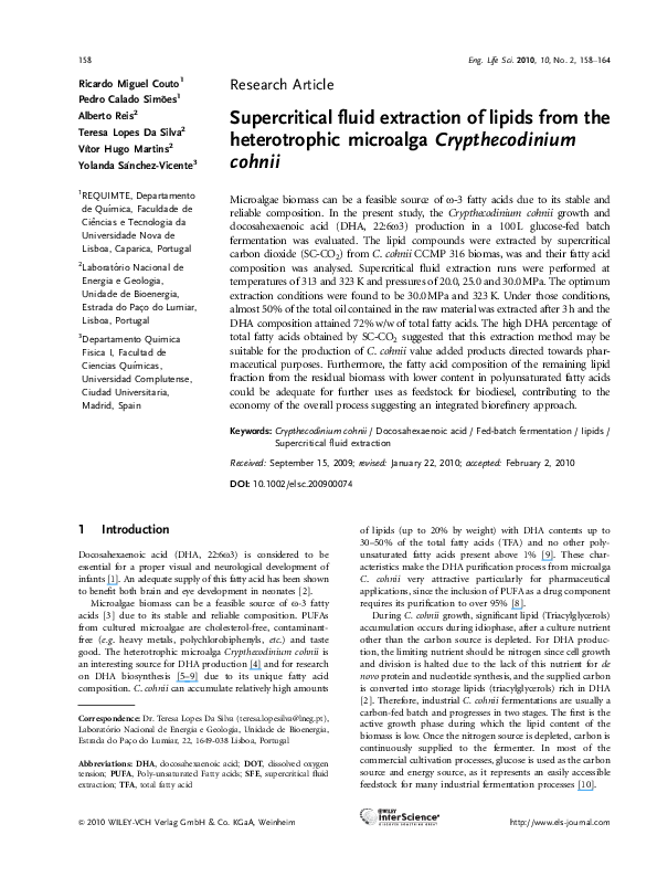 (PDF) Supercritical fluid extraction of lipids from the heterotrophic ...
