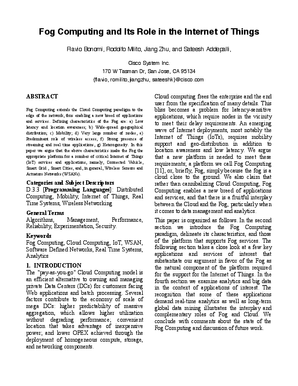 (PDF) Fog Computing and Its Role in the Internet of Things