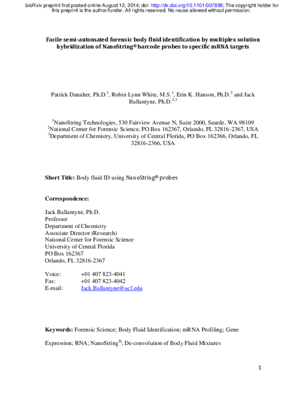 (PDF) Facile semi-automated forensic body fluid identification by ...