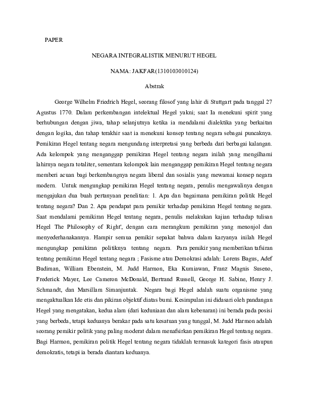 (DOC) Paper : negara integralistik menurut hegel