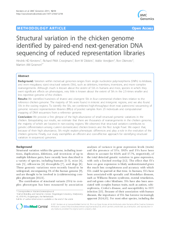 (PDF) Structural variation in the chicken genome identified by paired ...