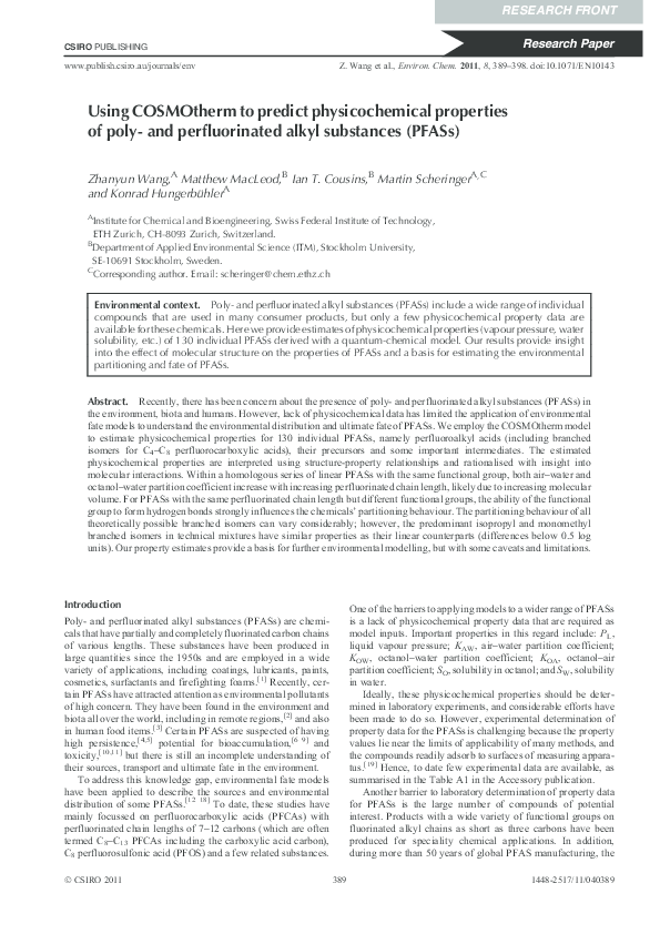 (PDF) Using COSMOtherm to predict physicochemical properties of poly ...