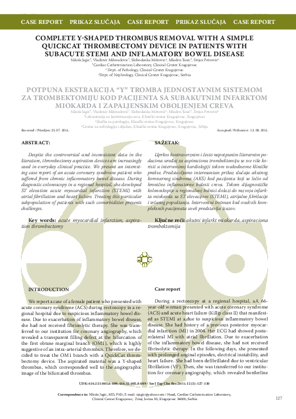 (PDF) Complete y-shaped thrombus removal with a simple quickcat ...