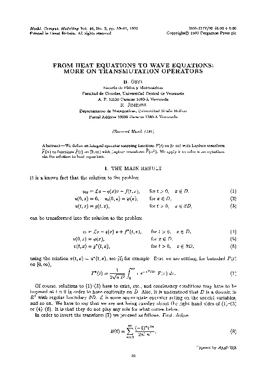 (PDF) FROM HEAT-EQUATIONS TO WAVE-EQUATIONS - MORE ON TRANSMUTATION ...