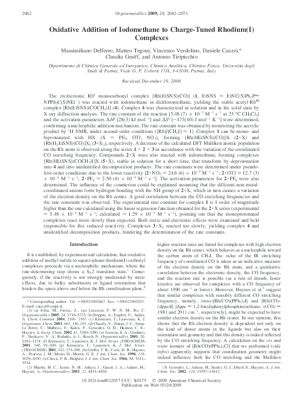 (PDF) Oxidative Addition of Iodomethane to Charge-Tuned Rhodium(I ...
