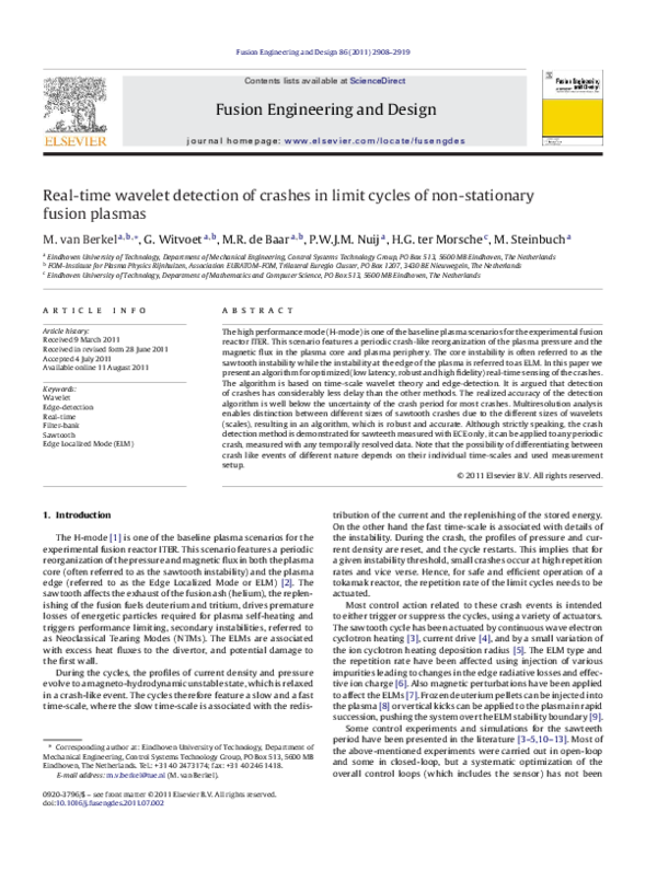 (PDF) Real-time wavelet detection of crashes in limit cycles of non-stationary fusion plasmas