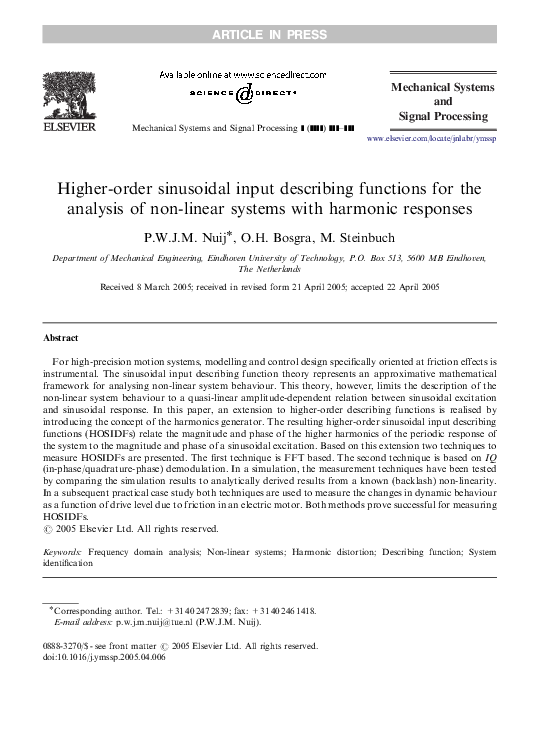 Pdf Higher Order Sinusoidal Input Describing Functions For The