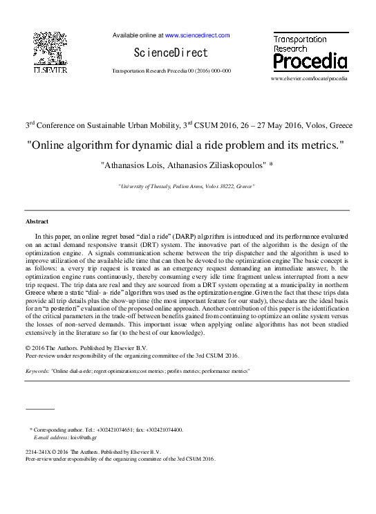 Pdf Online Algorithm For Dynamic Dial A Ride Problem And Its Metrics