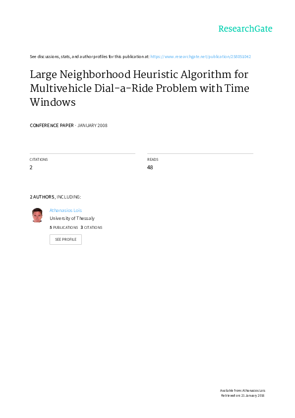 (PDF) Large Neighborhood Heuristic Algorithm for Multivehicle Dial-a-Ride Problem with Time Windows