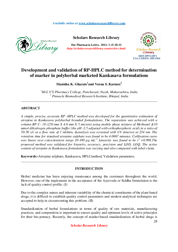 (PDF) Development and validation of an RP-HPLC method for simultaneous analysis of a three ...