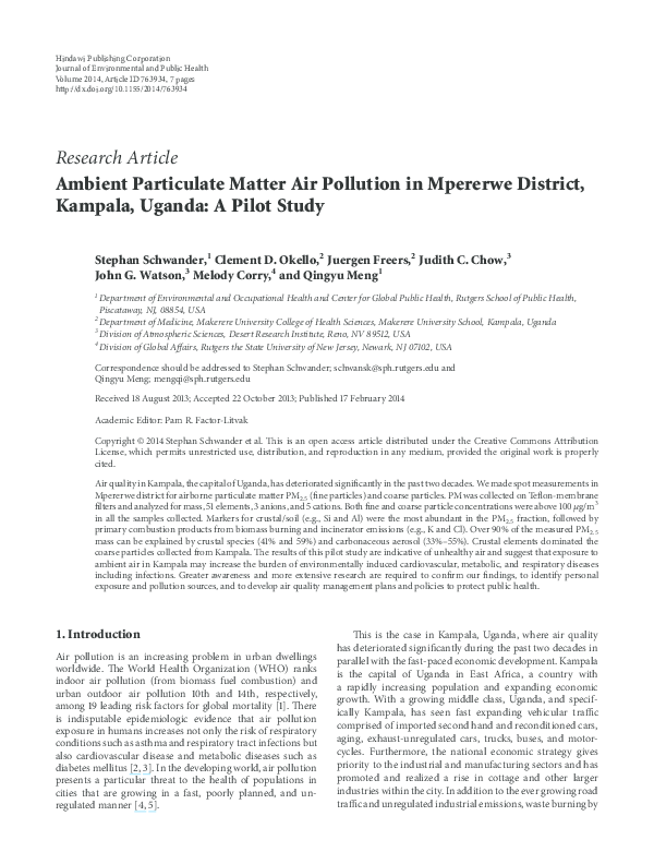 (PDF) Ambient Particulate Matter Air Pollution in Mpererwe District ...
