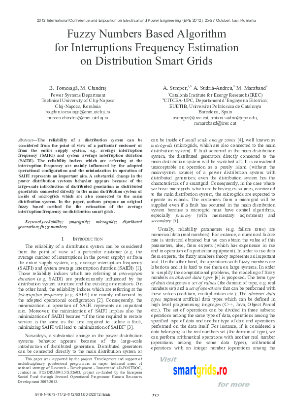 (PDF) Fuzzy Numbers Based Algorithm for Interruptions Frequency Estimation on Distribution Smart ...