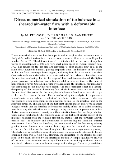 (PDF) Direct numerical simulation of turbulence in a sheared airwater flow with a deformable ...